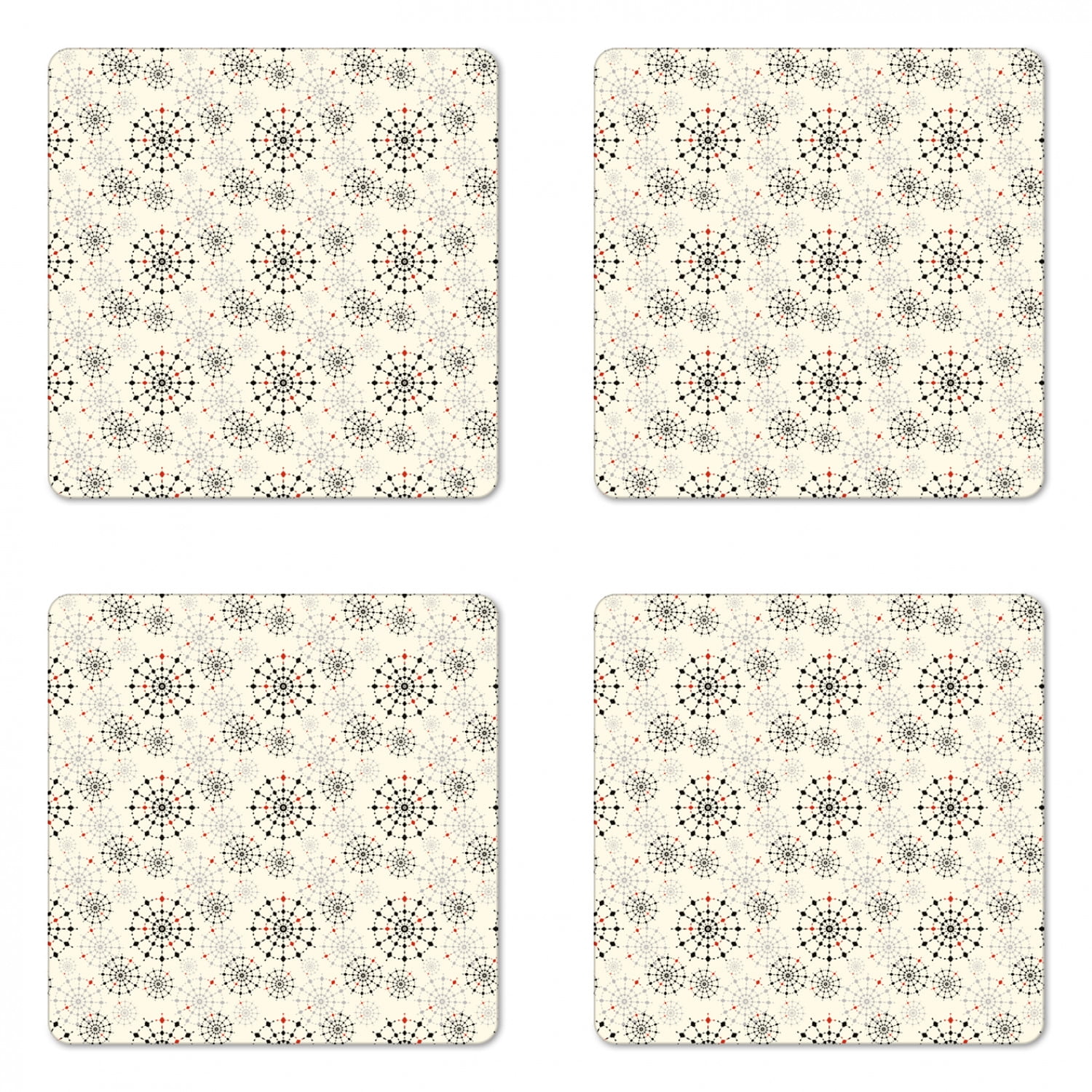 Modern Coaster Set of 4, Abstract Far Eastern Design with Colorful ...