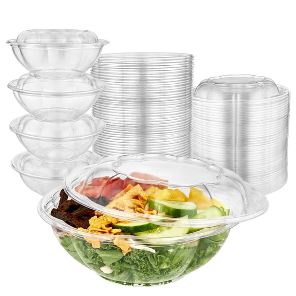 32oz Clear Plastic Salad Bowls with Lids Disposable (50 Pack) Medium ...
