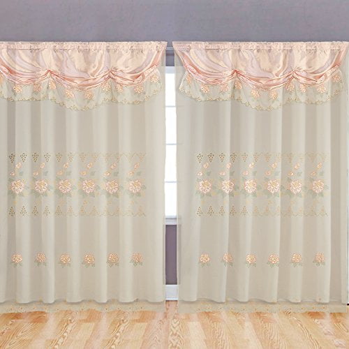 Peach Pink Room Decor Embroidery Sheer Valence Window Curtain Drapes ...
