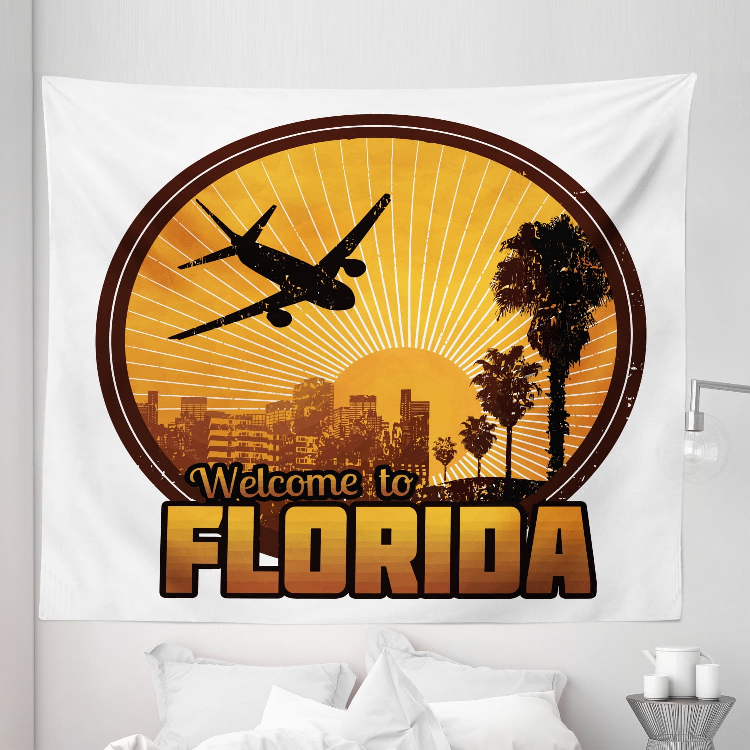 Florida Tapestry, Retro Stamp Graphic with Welcome to Florida Theme ...