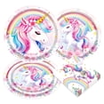 Unicorn Rainbow Flower Party Supplies Set - Magical Themed Paper Plates ...