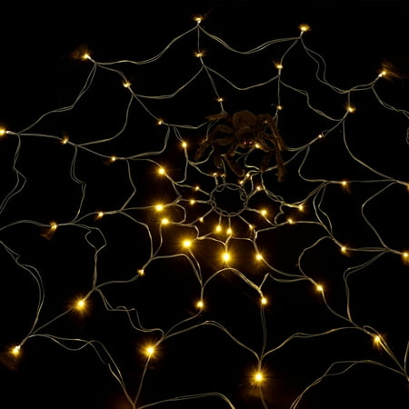 Halloween Spider Web Light LED Spider Net Light with Black Spider and ...