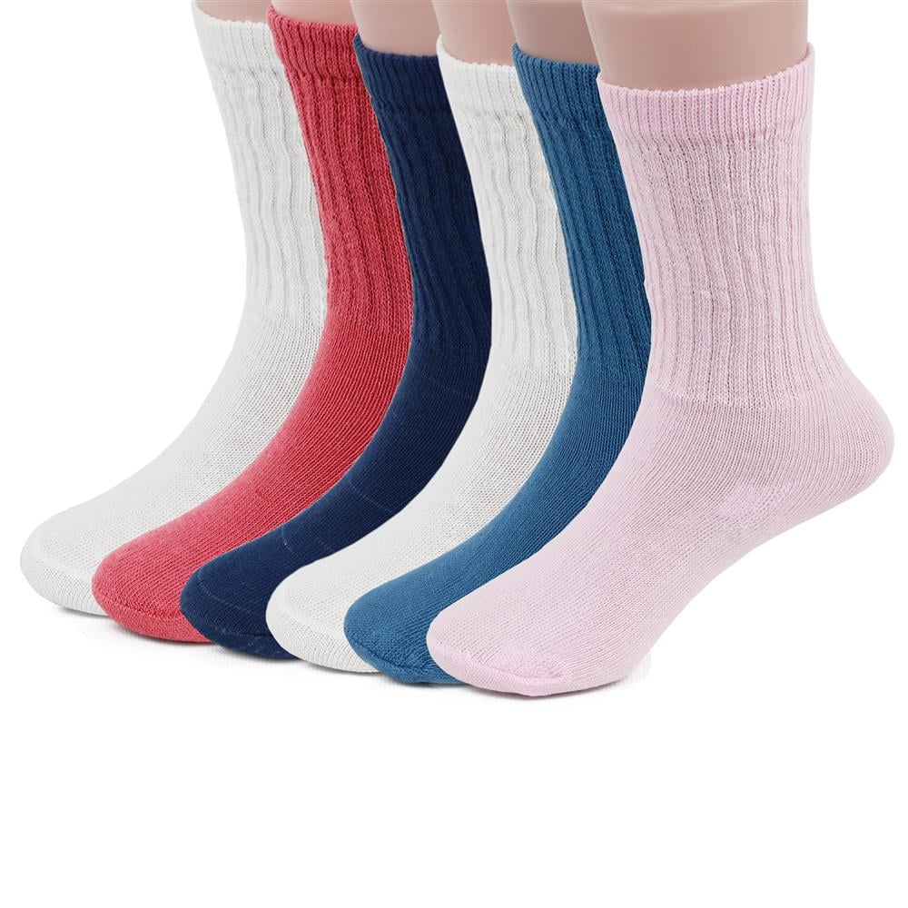 Cotton Casuals Girls 9-11 Girls Crew Socks - 6 Pack (Multi One Size ...