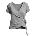 Aezemi Women Wrap Tie Shirts V Neck Side Drawstring Soft Short Sleeve ...