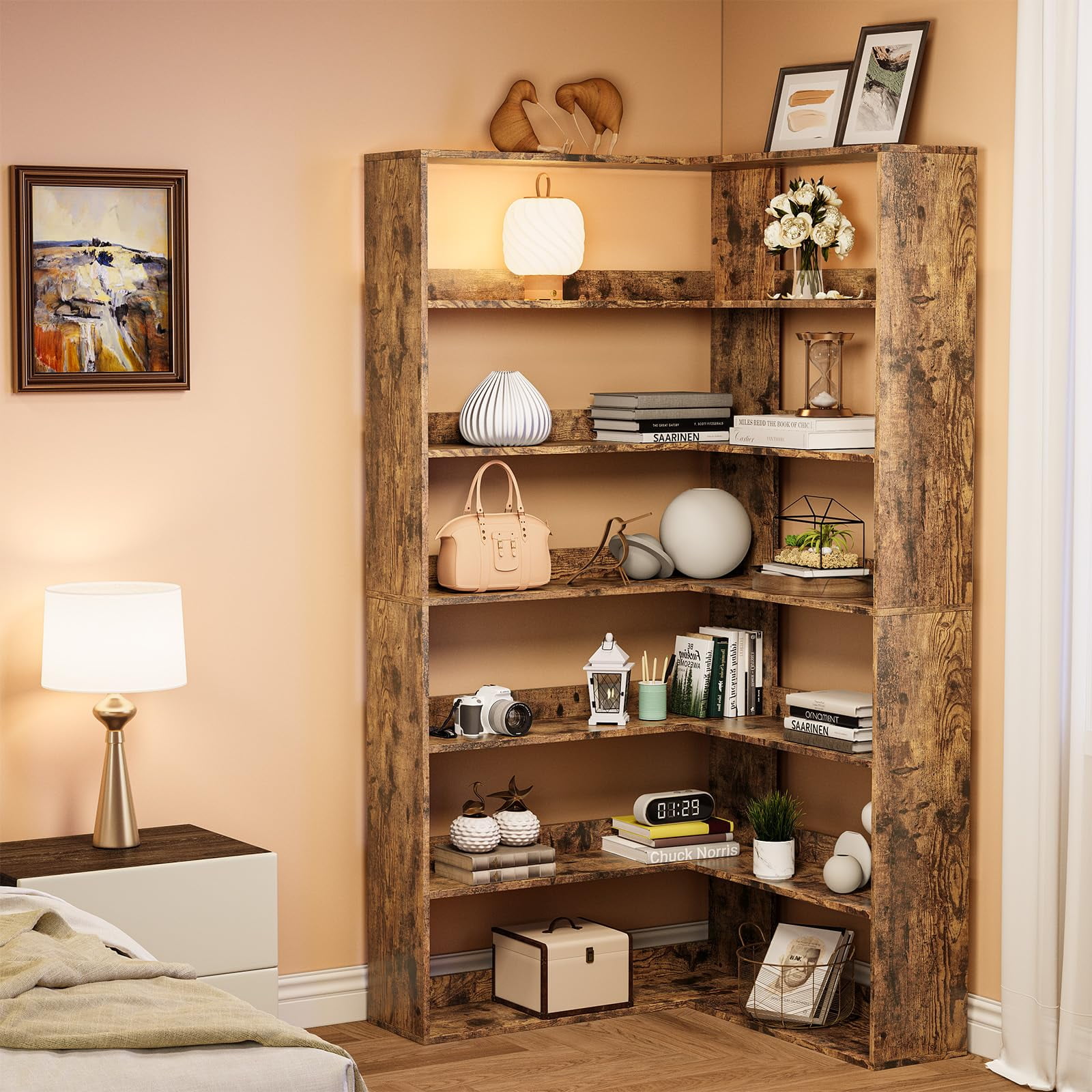 Click here for Yiwanda Yiwa 6-Tier Corner Bookshelf With Baffles... prices