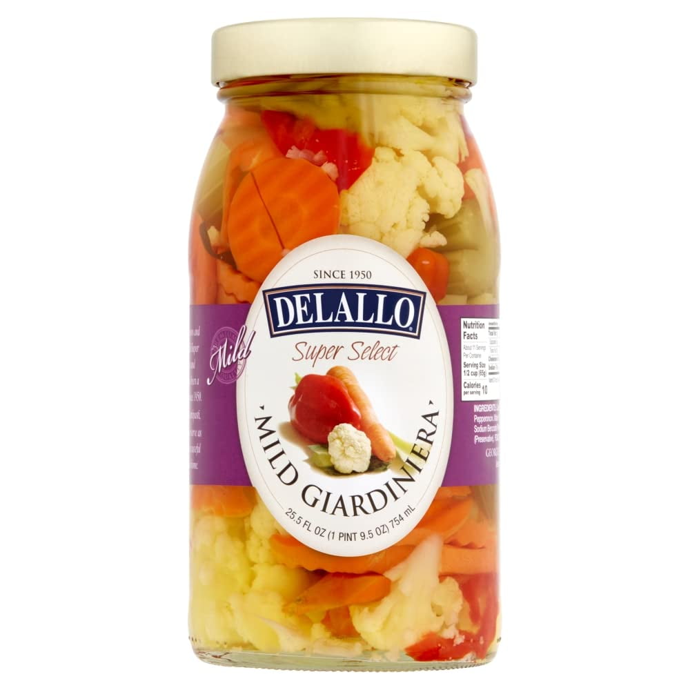 DeLallo Mild Giardiniera, Crisp Pickled Vegetables, 25.5oz Jar, 6-Pack ...