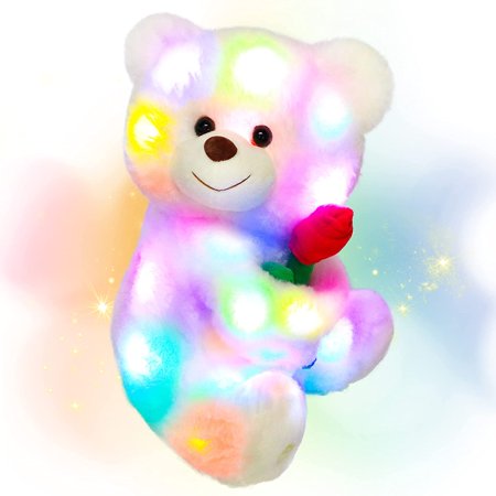 LED Plush Teddy Bear with Rose Light up Stuffed Animal Floppy Night ...