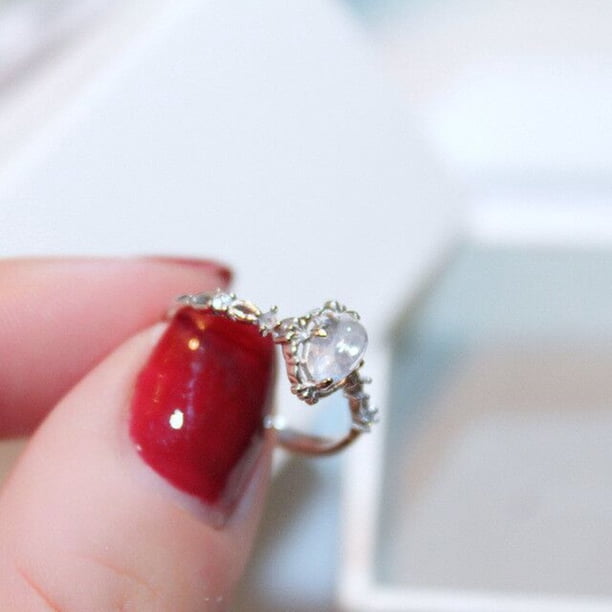 Moonstone Ring Women Vintage Tibetan Rings Water Drop White Stone ...