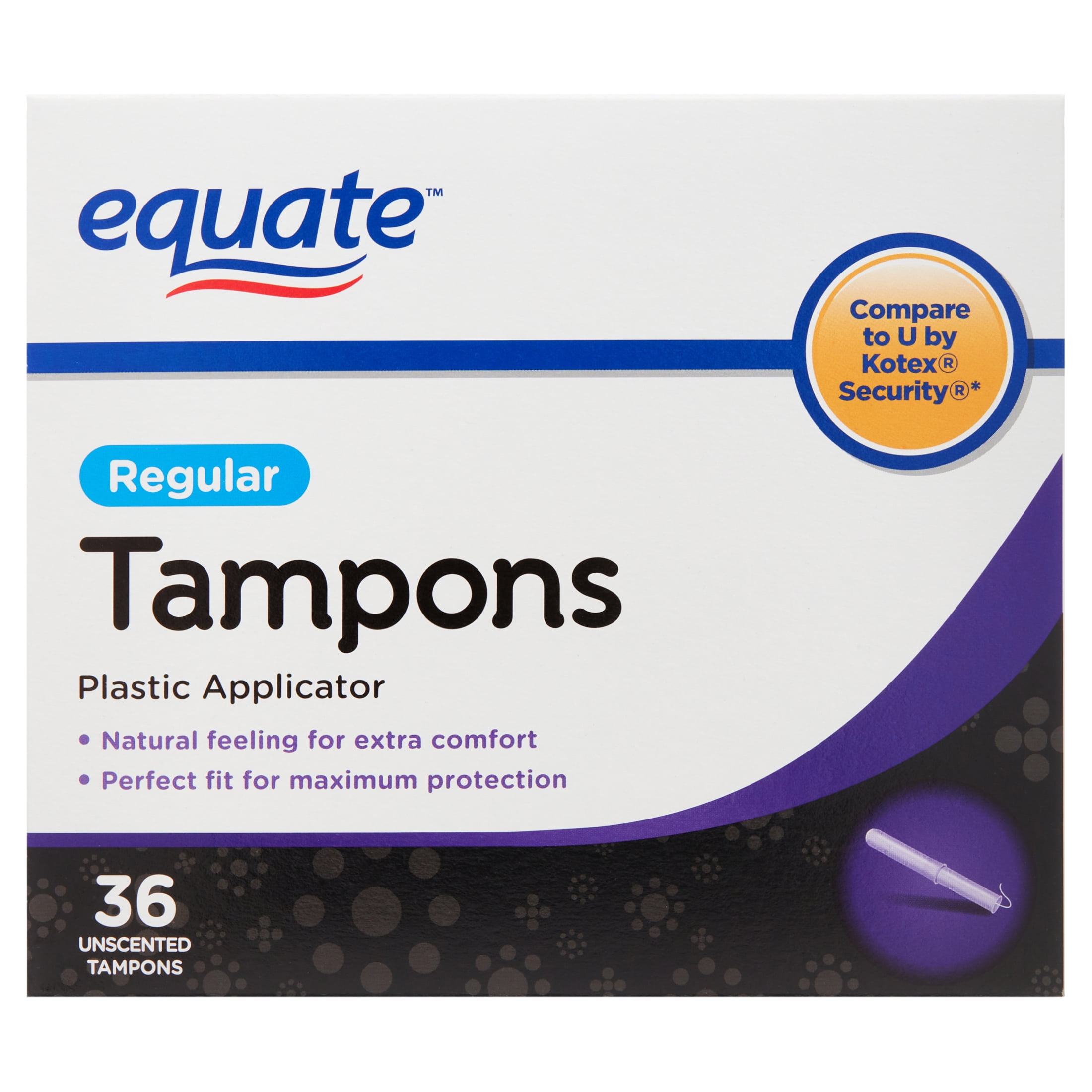 Equate Tampons with Plastic Applicators, Unscented, Regular (36 Count ...