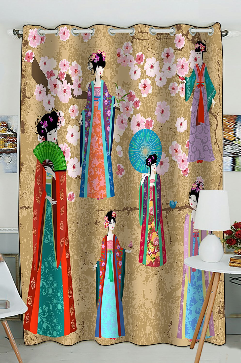 PHFZK Asian Window Curtain, Girl in Retro Costume Window Curtain ...