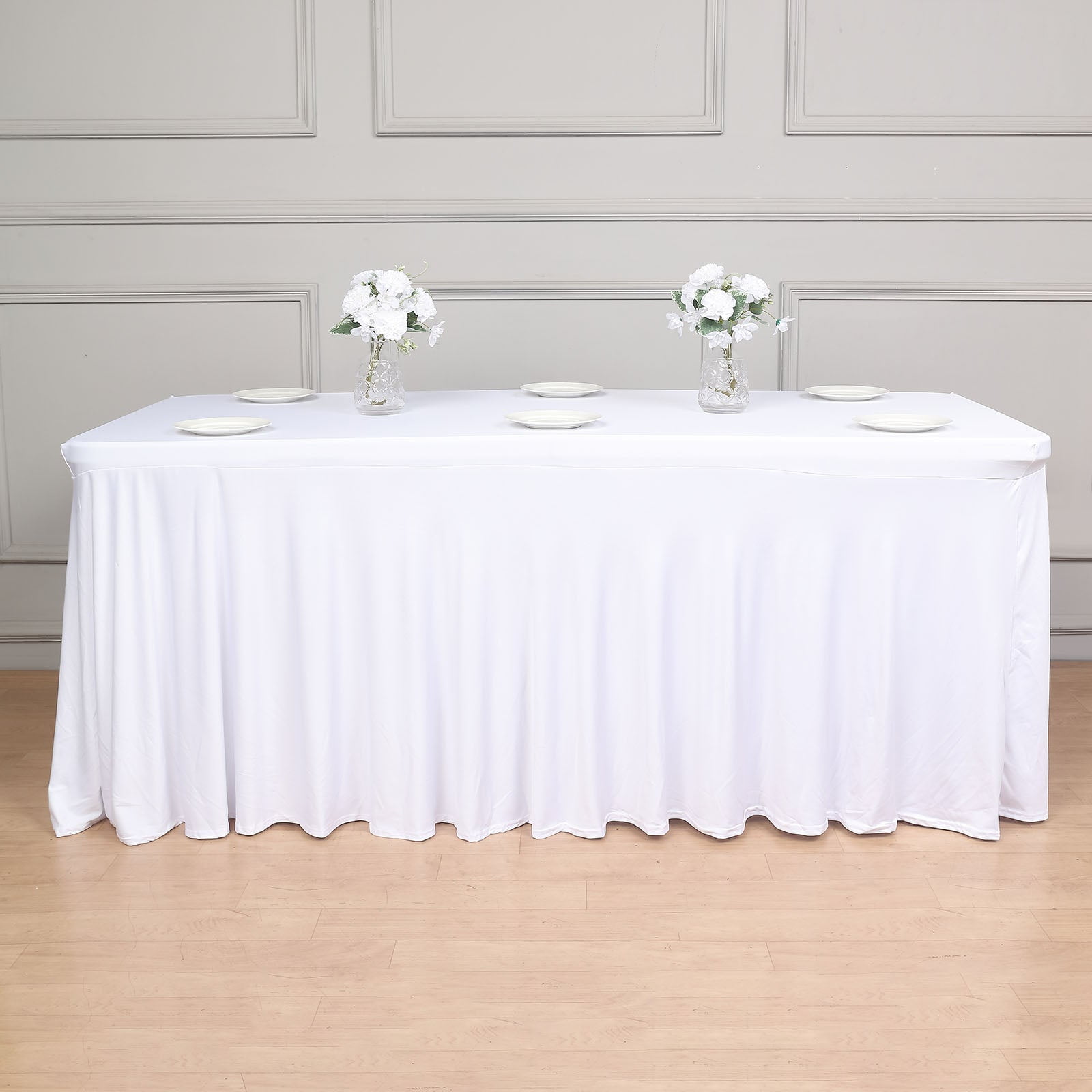 Efavormart 6ft White Spandex Fitted Rectangle One Piece Tablecloth ...