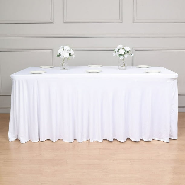 Efavormart 6ft White Spandex Fitted Rectangle One Piece Tablecloth ...
