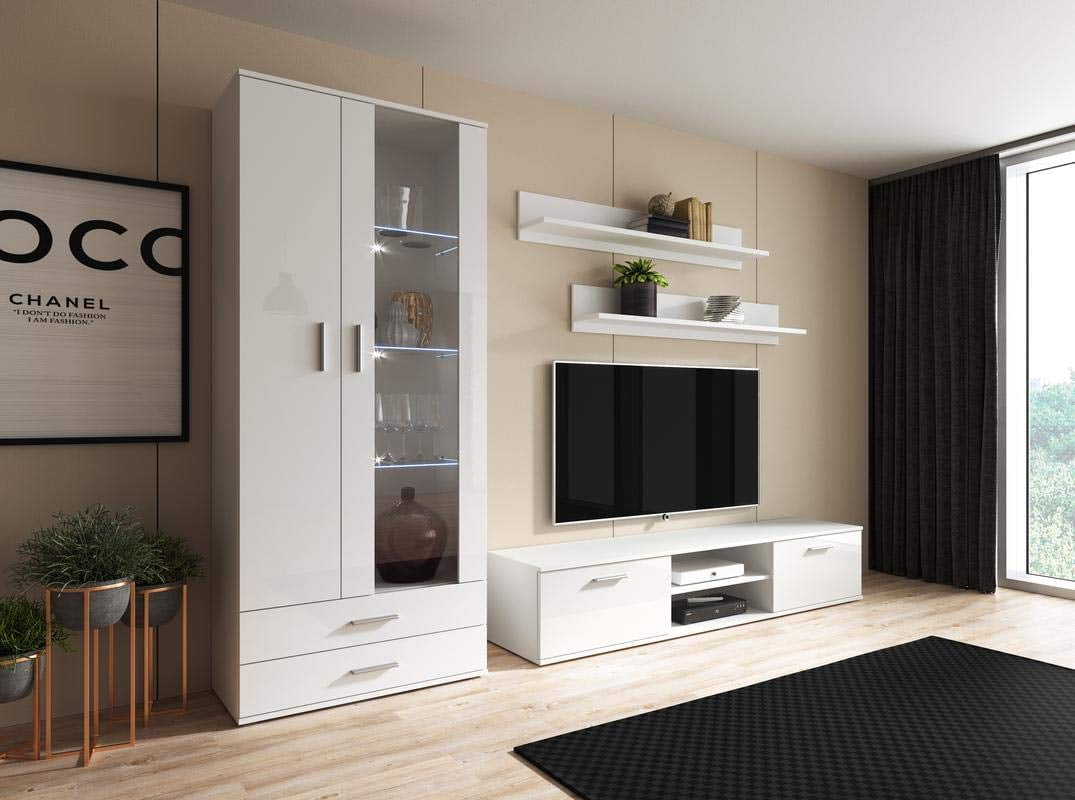 Soho 8 Modern Wall Unit Entertainment Center with 16 Color LED Lights ...