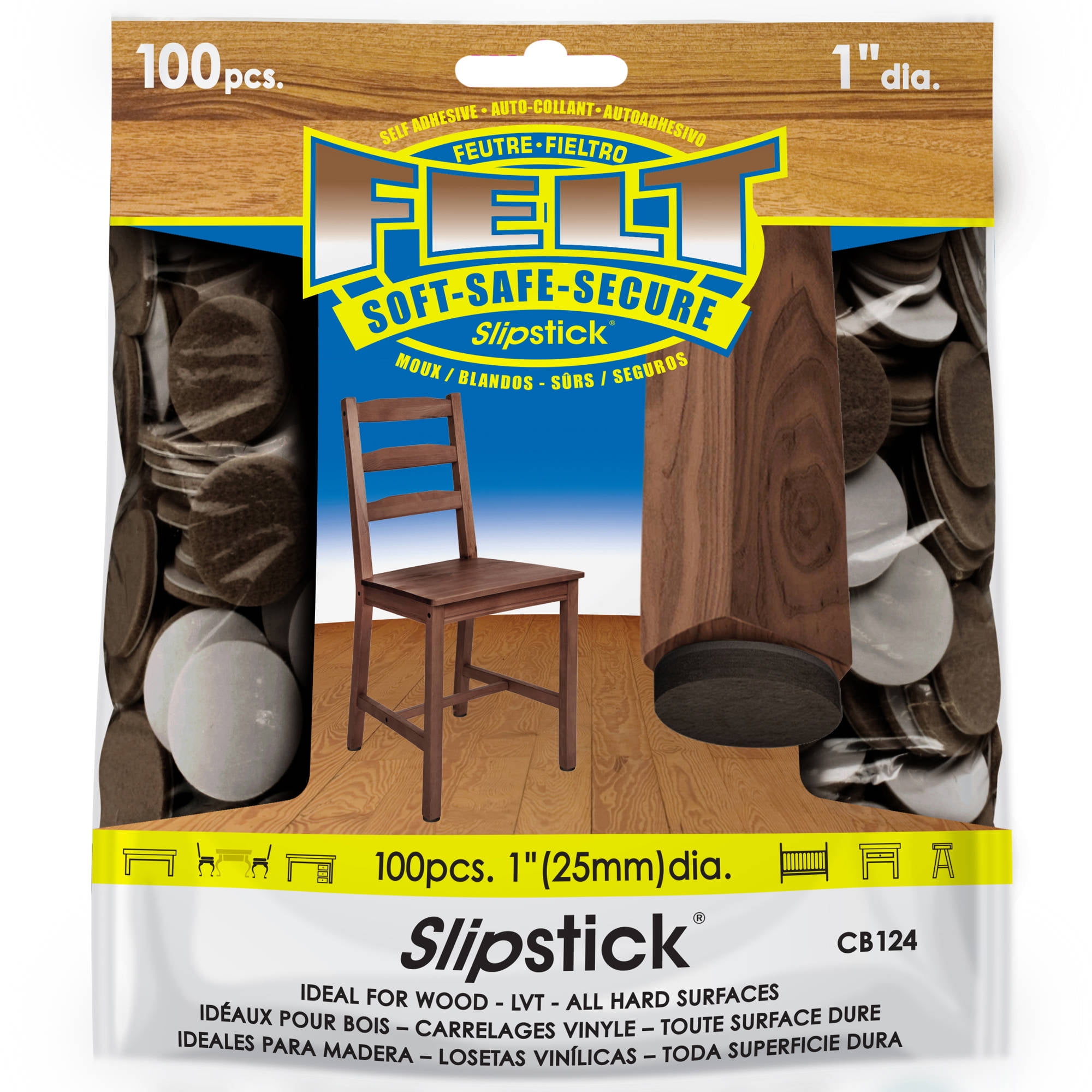 Slipstick 1" Round Premium Self-Stick Felt Pads Value Bag of 100 Pieces ...