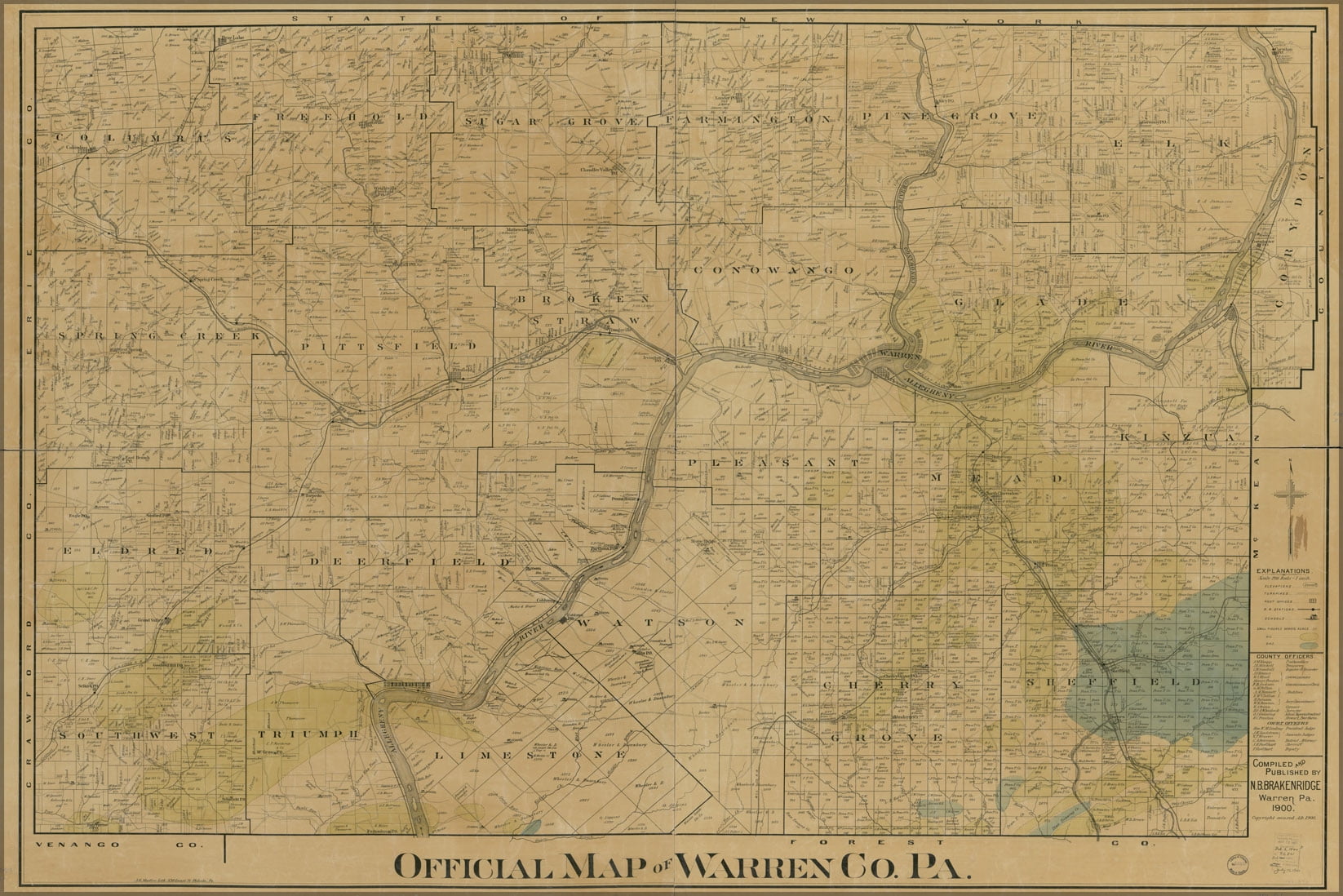 24"x36" Gallery Poster, map of Warren Co. pennsylvania 1900 - Walmart.com
