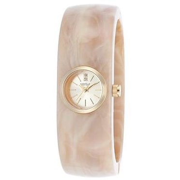 Caravelle Designed By Bulova Women's Classic Rectangular Black Leather ...