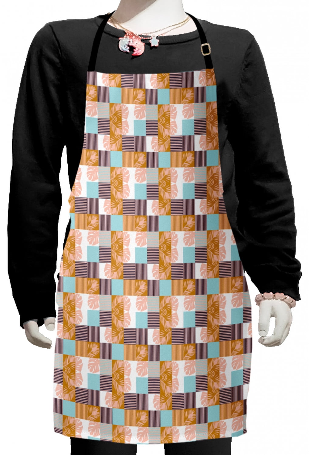 Abstract Kids Apron, Leaves Horizontal and Vertical Stripes Layout ...