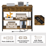 Topeakmart Vintage Wooden Console Table with Power Outlet for Home ...