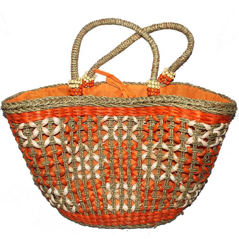 essential decor corn leaf and straw orange handbag; 12 x 21 x 7 inch ...