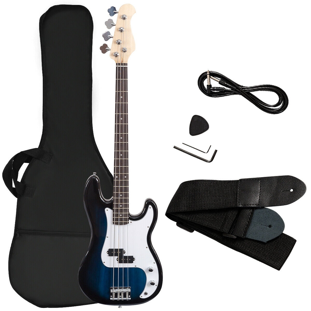 Gymax Electric Bass Guitar Full Size 4 String W/ Bag Strap Guitar Pick Amp Cord Blue Full