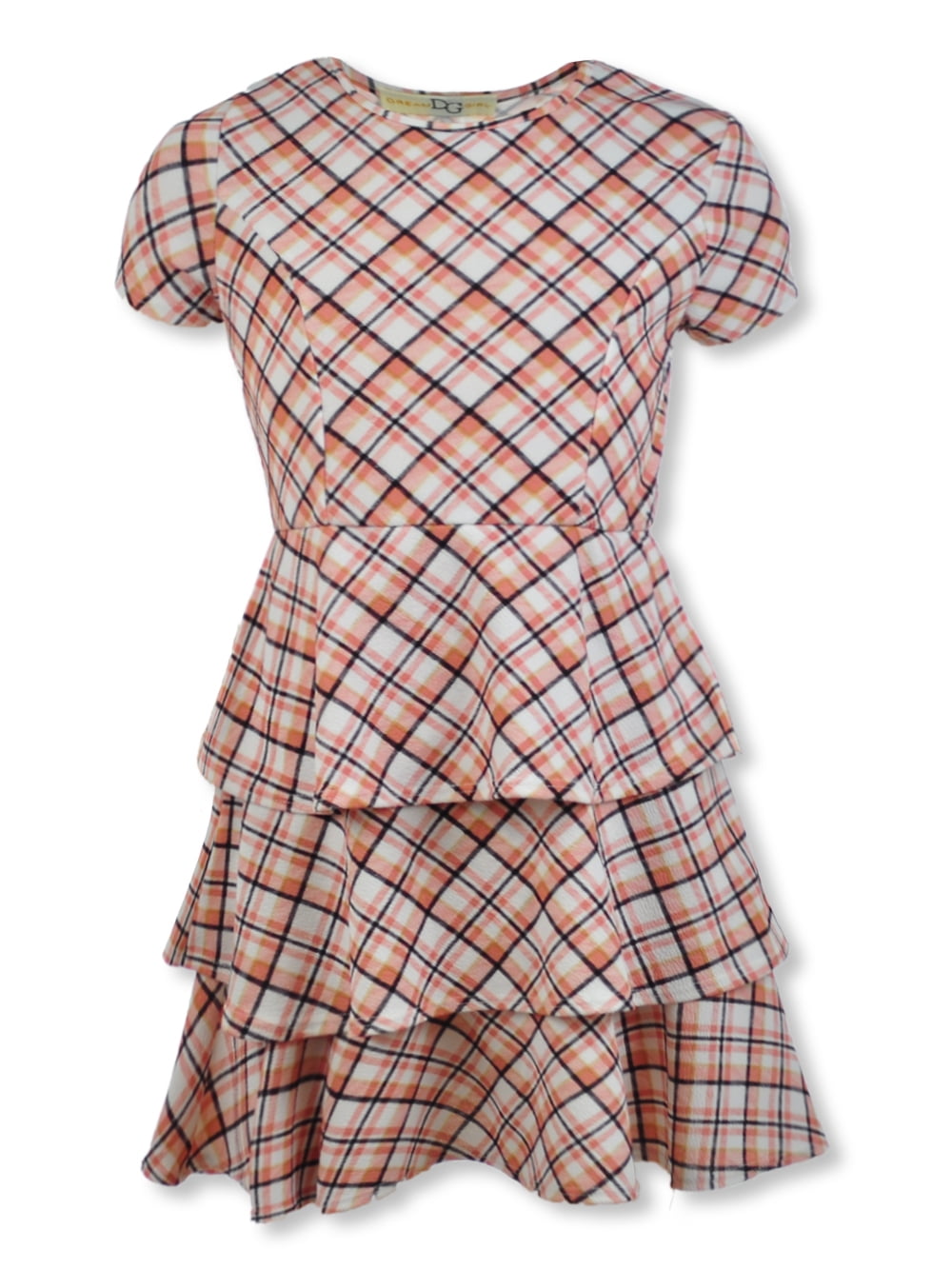 Dream Girl Girls' Tiered Plaid Dress - pink, 8 (Big Girls) - Walmart.com