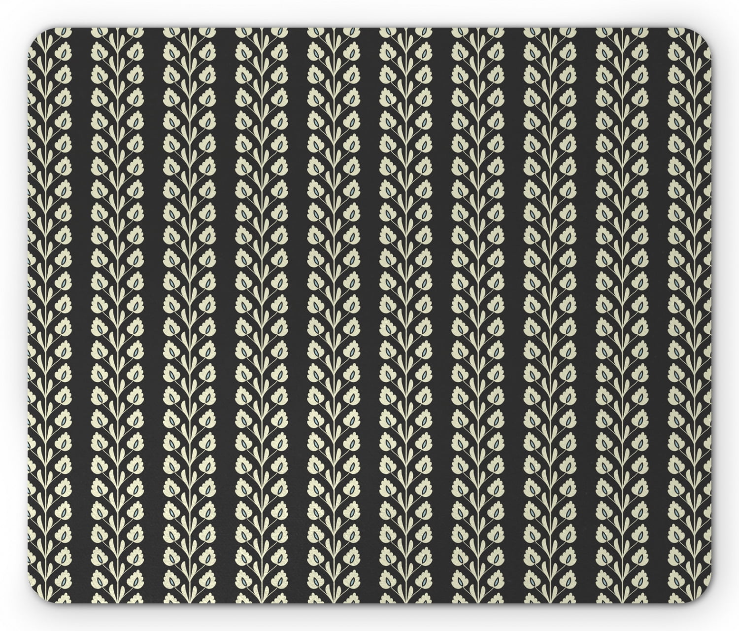 Floral Mouse Pad, Vertical Wavy Lines of Flourishing Spring Leaves on ...