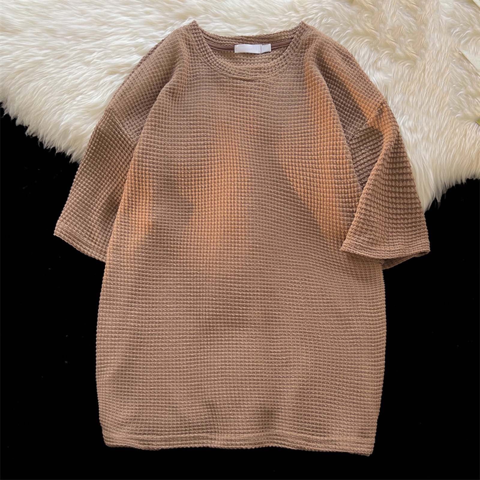 Playeras Elvqul Hombre Stretch Algodón Café Liso Casual Manga Corta ...