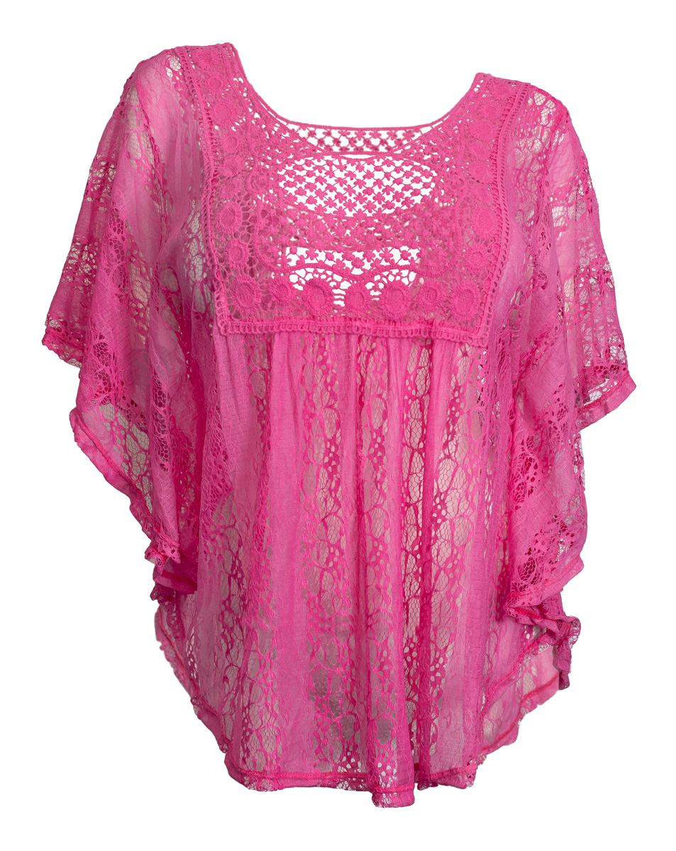 eVogues Plus Size Sheer Crochet Lace Poncho Top Fuschia - Walmart.com