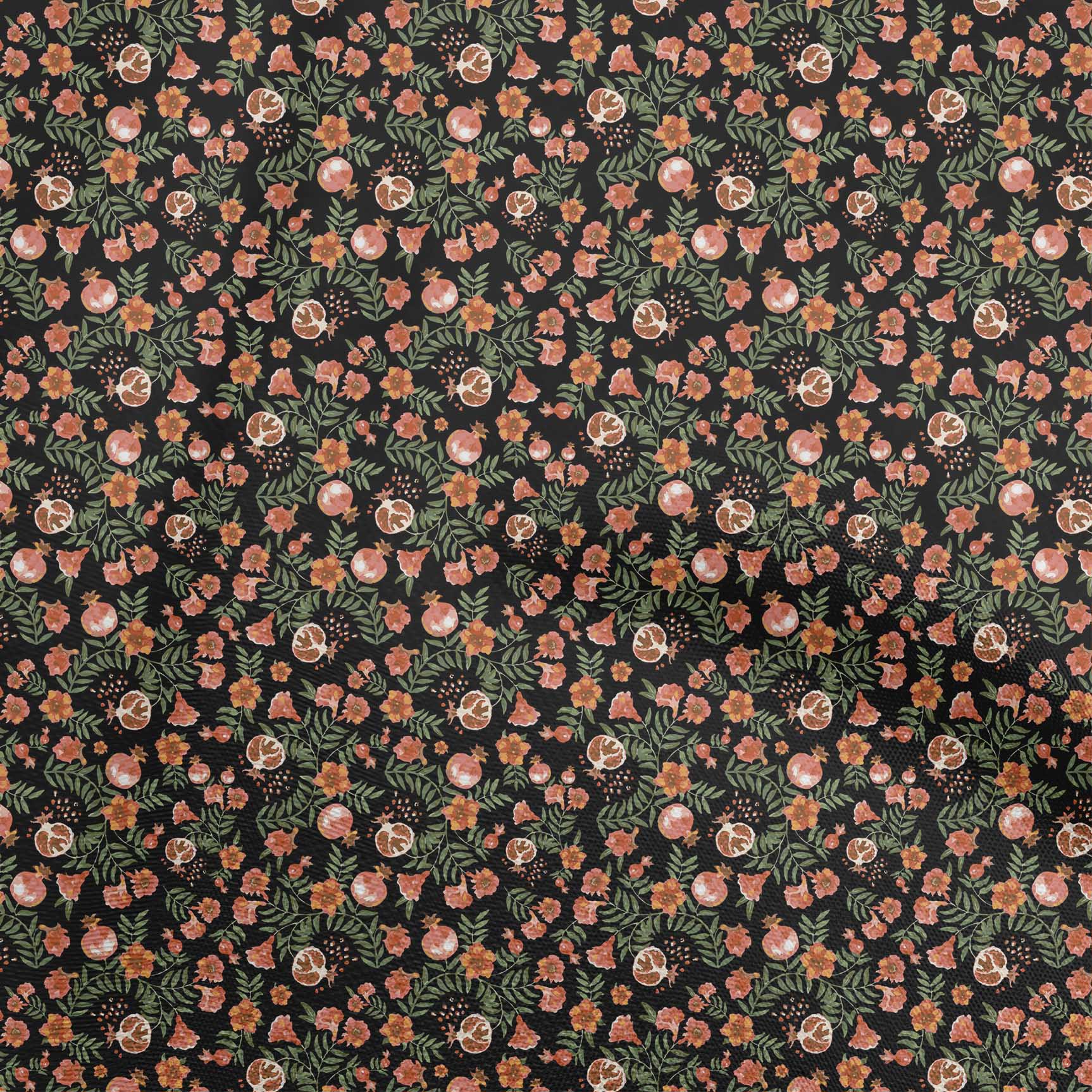 oneOone Cotton Poplin Black Fabric Asian Suzani Sewing Material Print ...