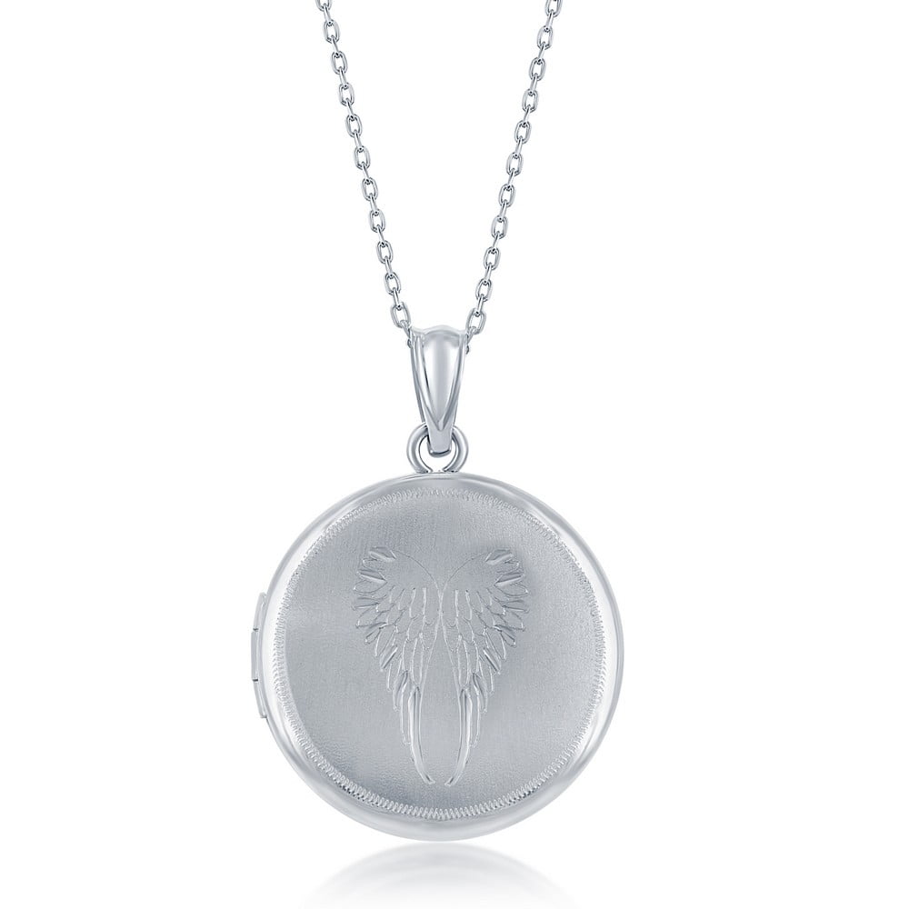 Sterling Silver Matte Finished Designed Angel Wings Locket Round 18 ...