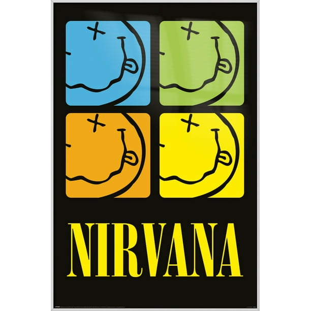 Nirvana - Framed Music Poster (4 Colored Smiley Squares - Logo) (Size ...
