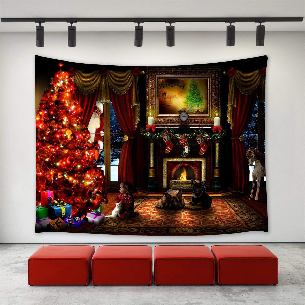 CADecor Christmas Fireplace Tapestry,Christmas Eve Night Santa Claus ...