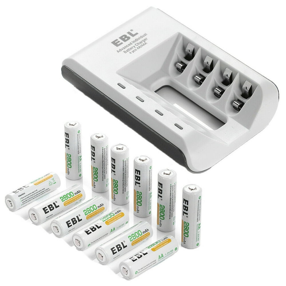 EBL 12-Pack 2800mAh AA Battery + 4 Bay Battery Charger for Ni-MH Ni-CD ... EBL 12-Pack 2800mAh AA Battery + 4 Bay Battery Charger for Ni-MH Ni-CD ...