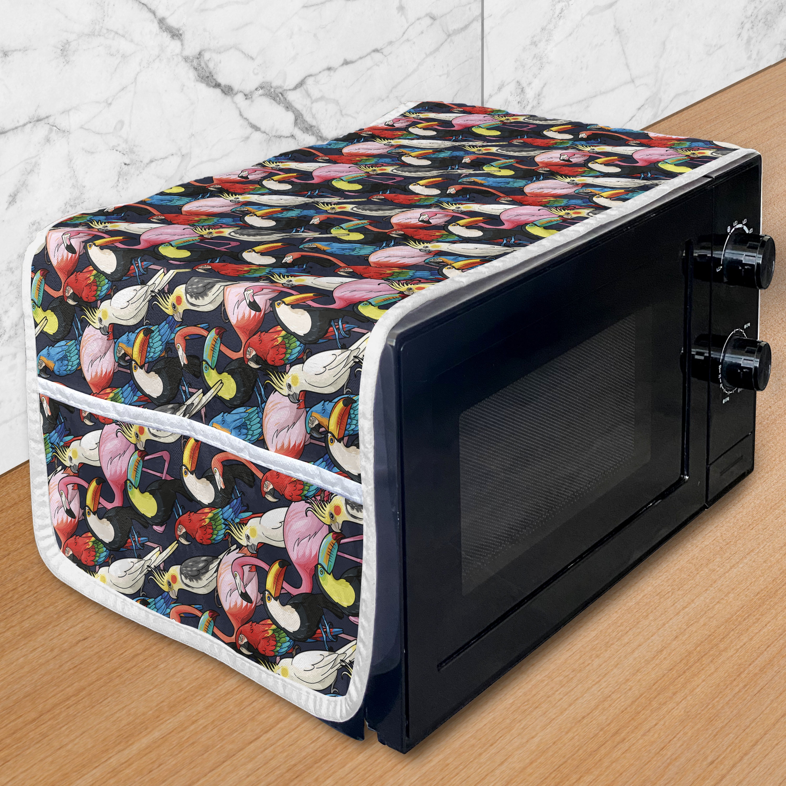 Animal Microwave Oven Cover, Colorful Exotic Birds Cockatoo Flamingo ...