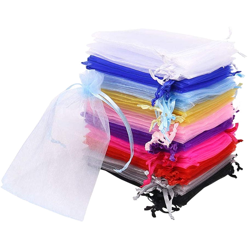 100Pcs Portable Organza Drawstring Bags Transparent Plain Color ...