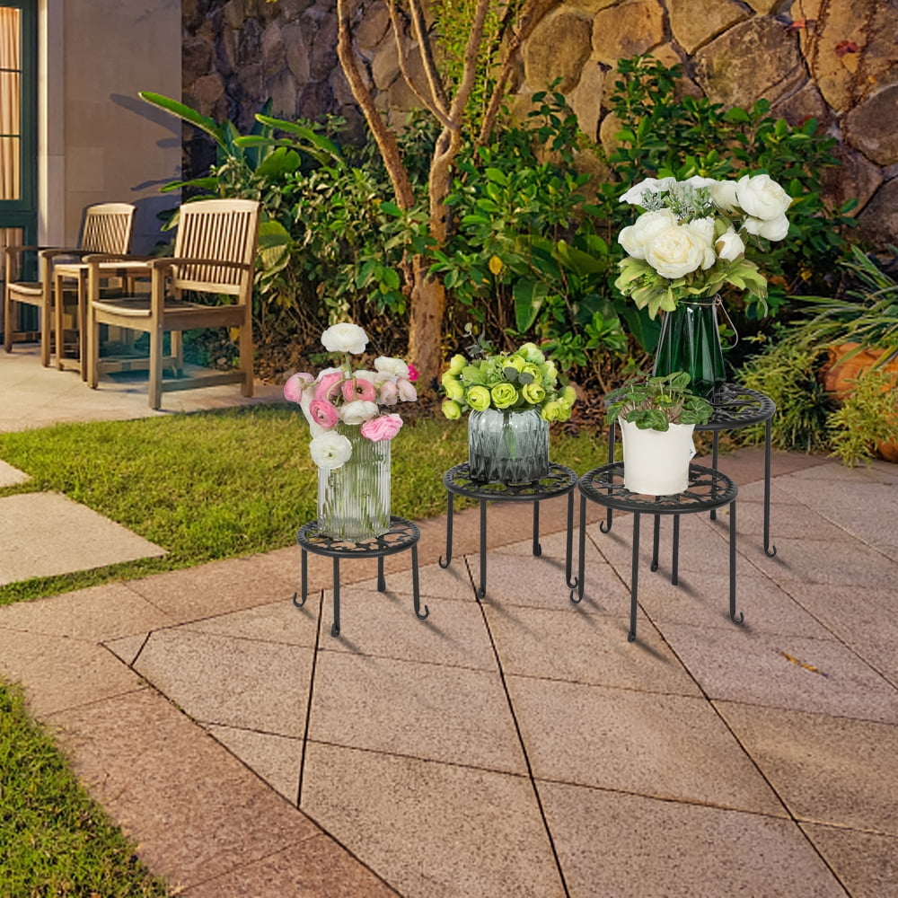 Cfowner 4 Round Ironwork Plant Stand, Movable Garden Shelf with Wheel ...