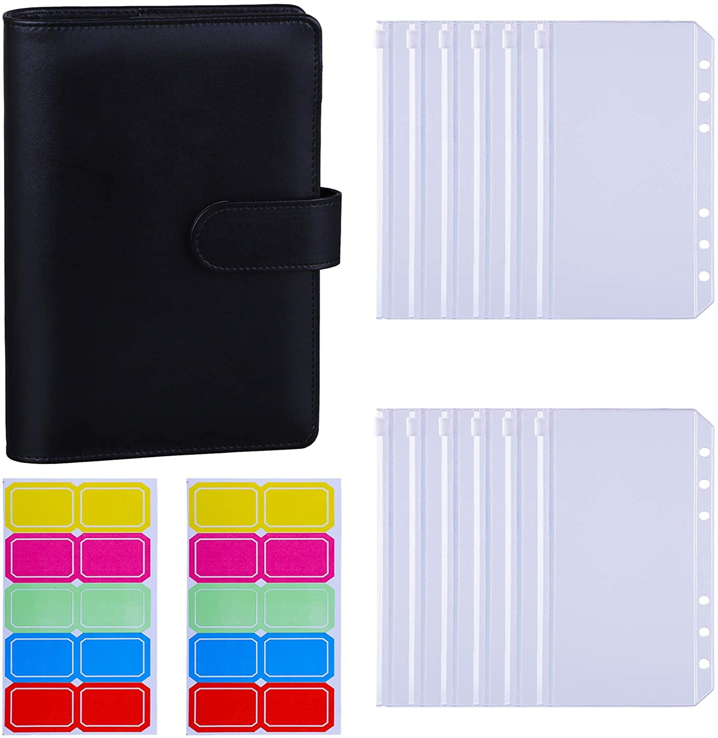 Antner A6 PU Leather Binder Cover with 12 Pieces 6 Ring Cash Budget ...