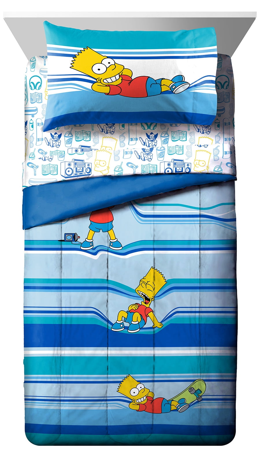 The Simpsons Who Wants to Know Blue Striped Full Bed Set - Walmart.com