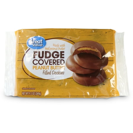 Great Value Fudge Covered Peanut Butter Filled Cookies, 9.5 oz ...