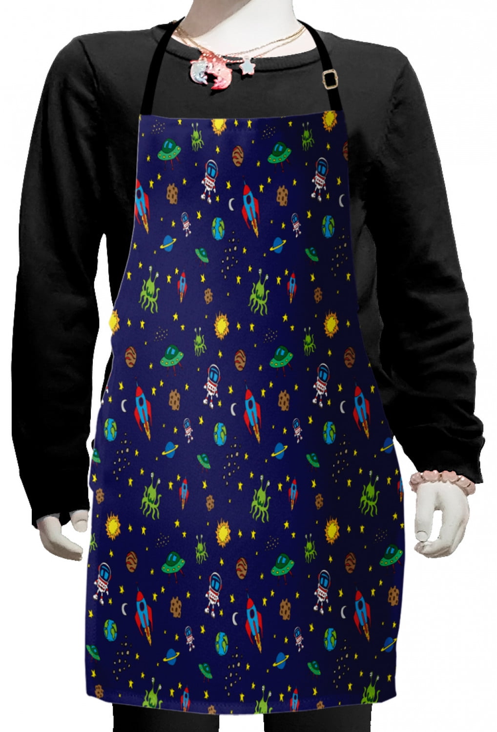 Space Kids Apron, Doodle Style Cartoon Rocket Astronaut and UFO Alien ...