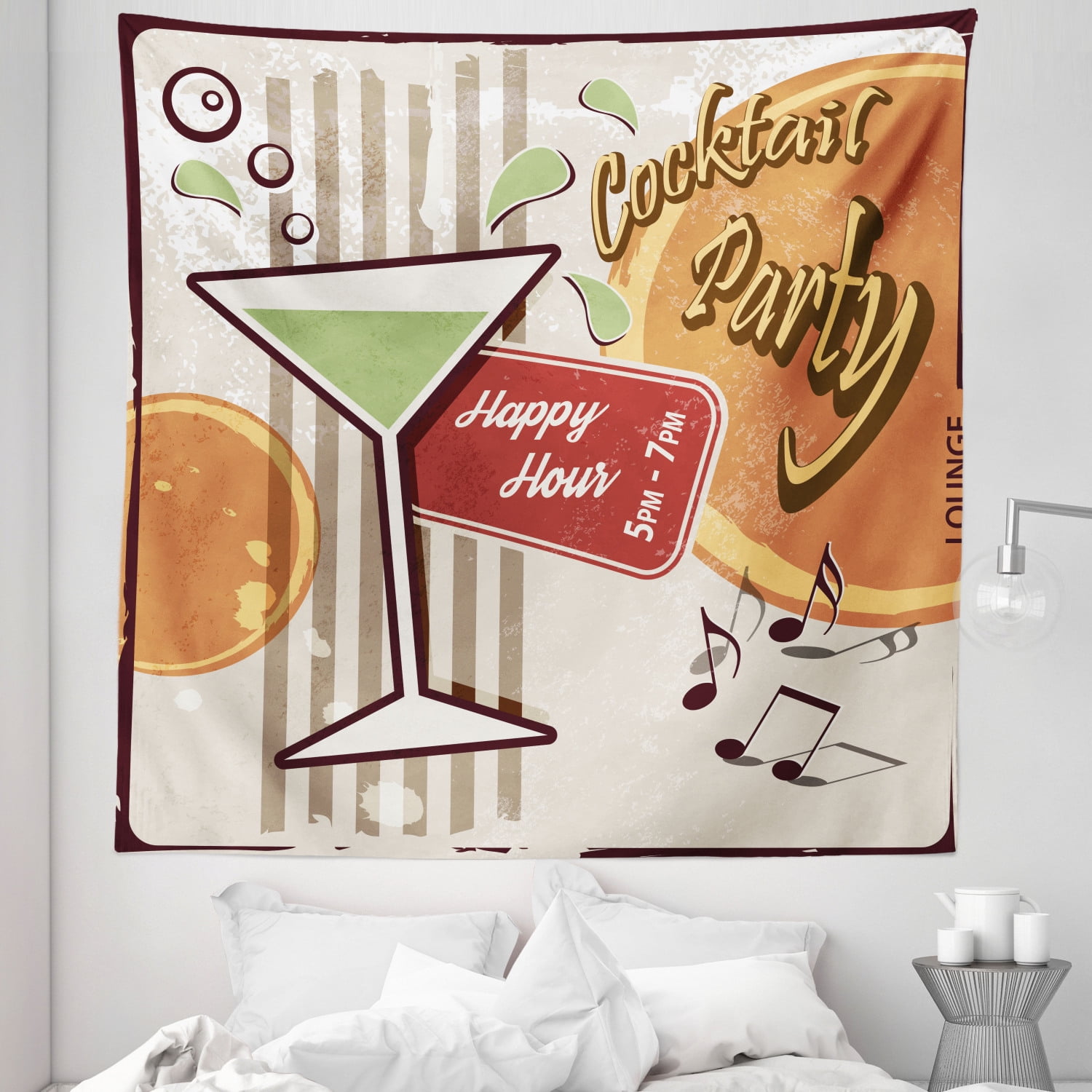 Cocktail Party Tapestry, Retro Party Theme with a Cocktail Glass Happy ...