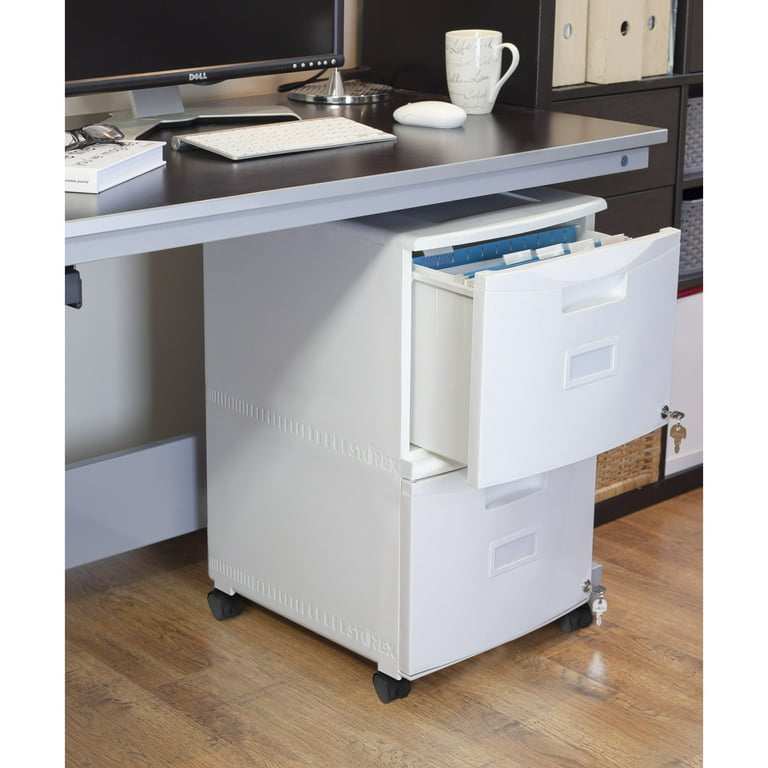 Storex Plastic 14 3 4 W x 18 1 4 D Lateral Mobile File Cabinet 2 Drawer White