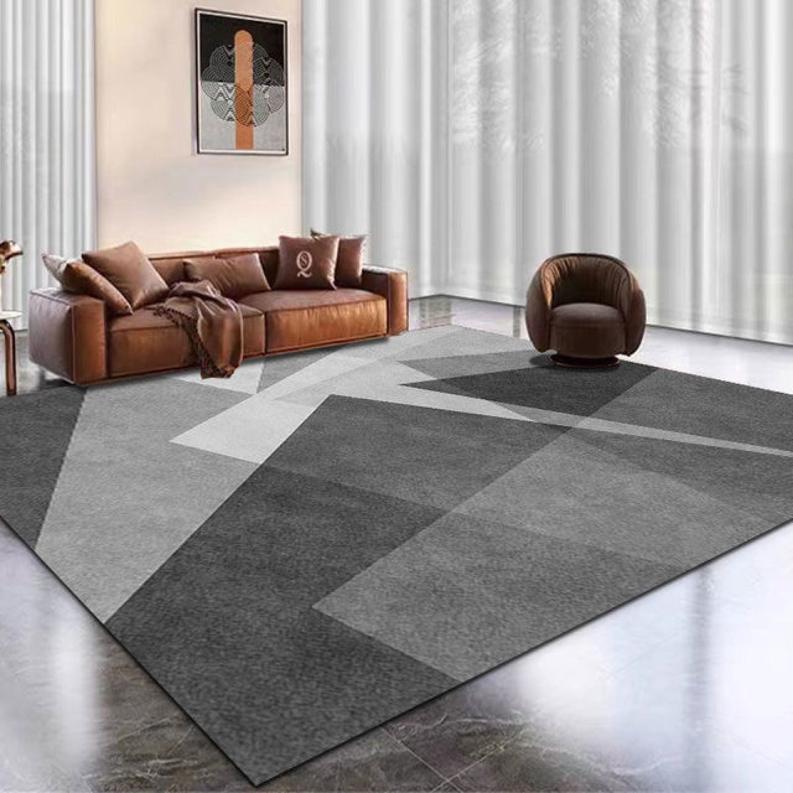 Modern Abstract Geometric Area Rug, Non-Shedding Grey Floor Carpet Rugs ...