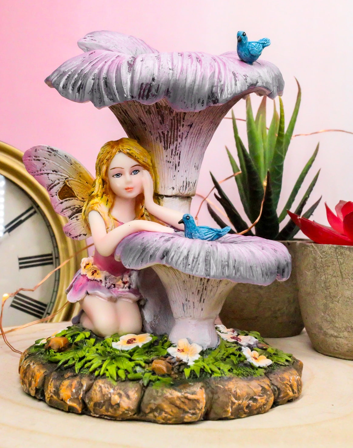 Ebros Daydreaming Girl Fairy Under Giant Trumpet Flowers With Blue ...