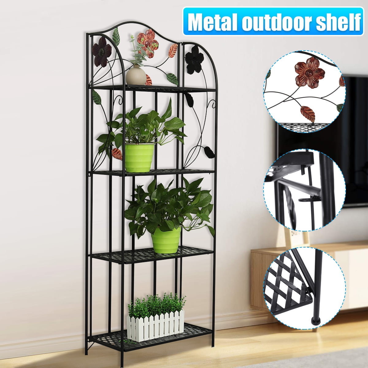 4-Tiers Large Plant Stand Indoor Metal Plant Shelf Ladder Flower Pot ...