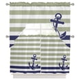 Anchor Striped Swag Curtains Valance and Tier Set, Ocean Sage Green and ...