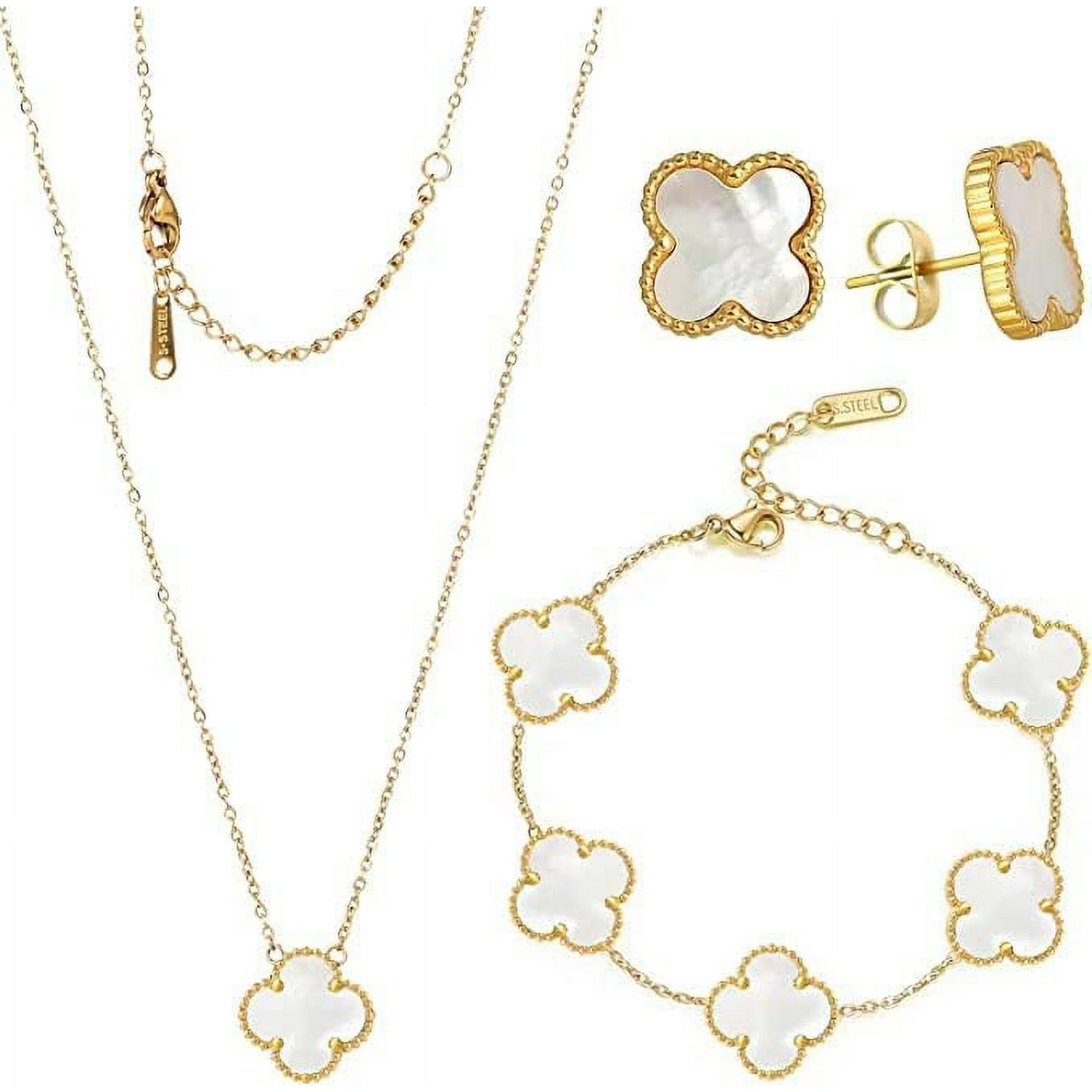 Click here for Hshdldf 18k Gold Plated Lucky Clover Sets Bracelet... prices