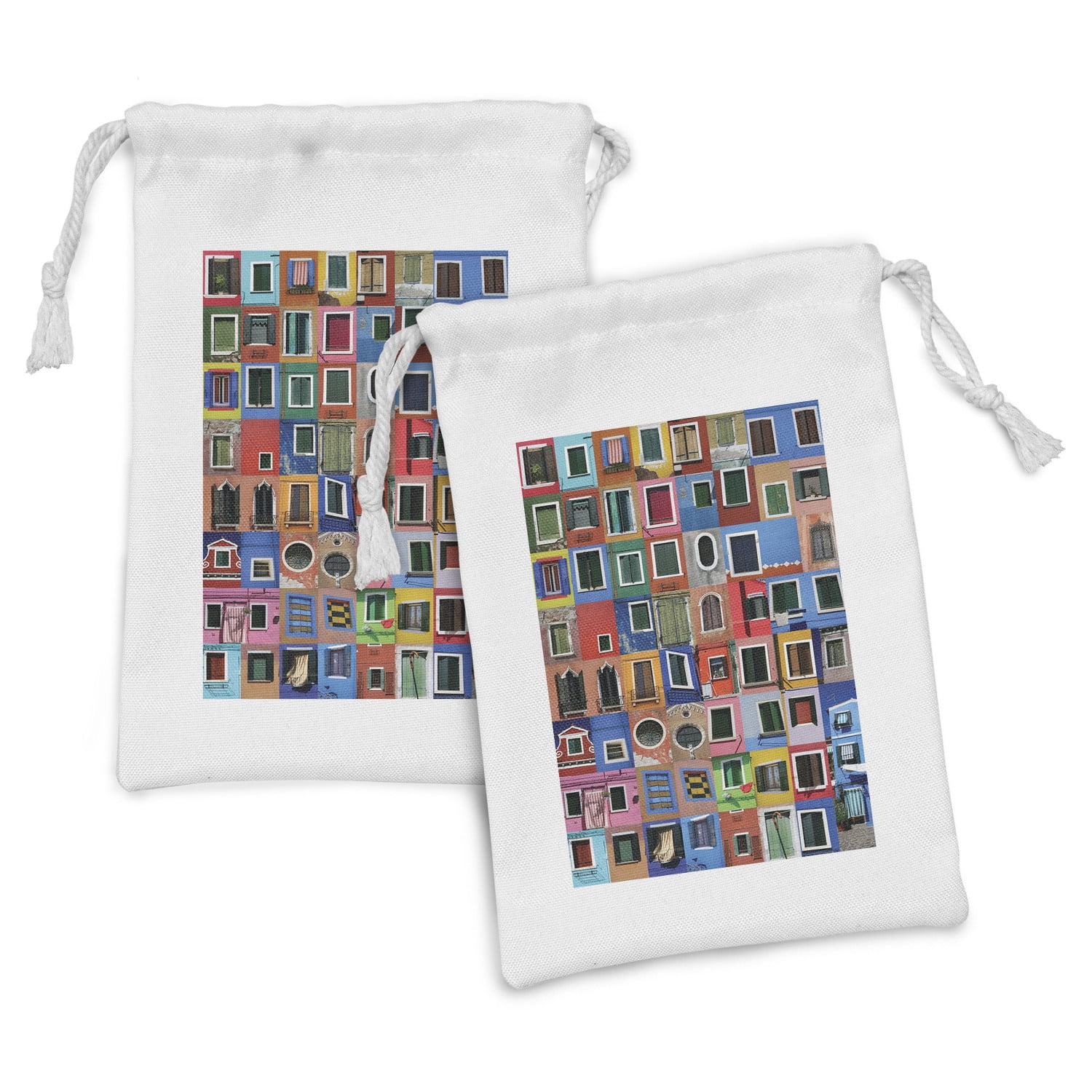 Colorful Fabric Pouch Set of 2, Mediterranean Village Colorful Painted ...