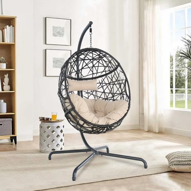 Iwicker Patio Wicker Hanging Egg Chair Outdoor Rattan Swing Chair with ...