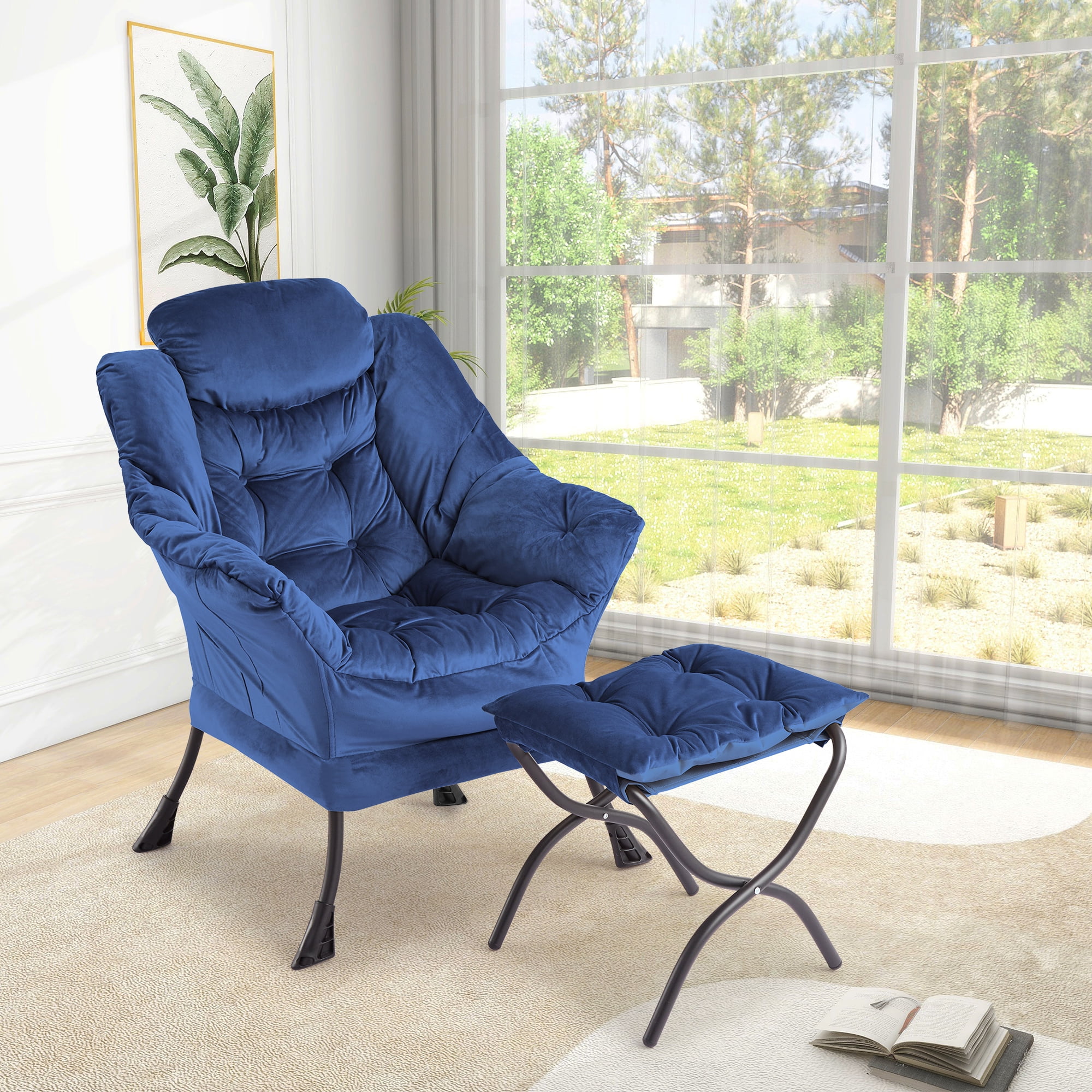 Click here for Garvee Velvet Armchair With Footstool  Comfy Uphol... prices